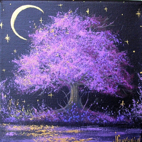 Purple Tree Painting - Etsy