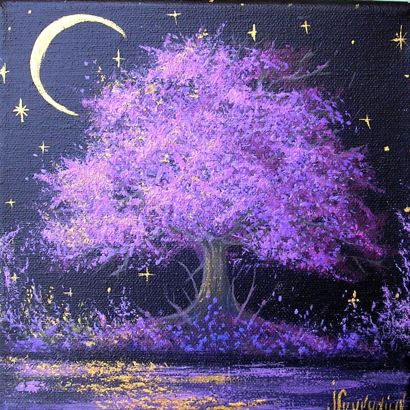 Purple Tree Painting - Etsy