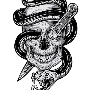 Skull With Snake Caption Digital Design for T Shirt - Etsy