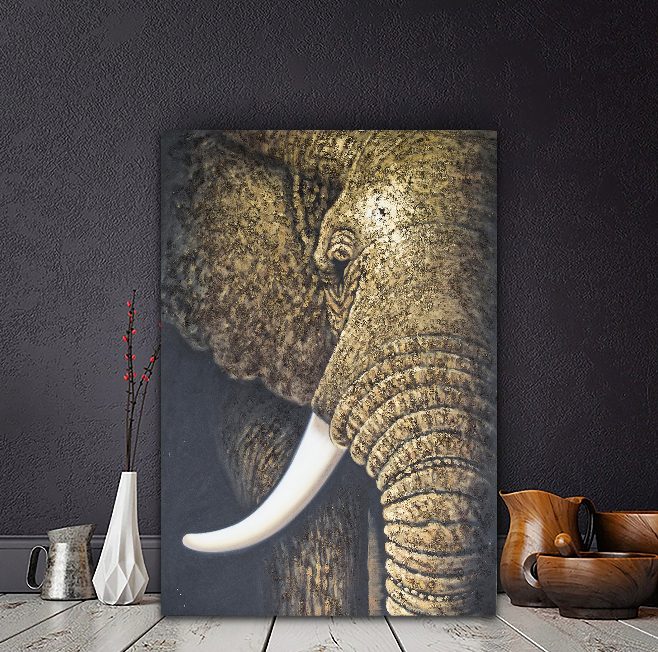 Elephant Canvas Wall Art, Elephant Portrait Canvas Print Wall Decor ...