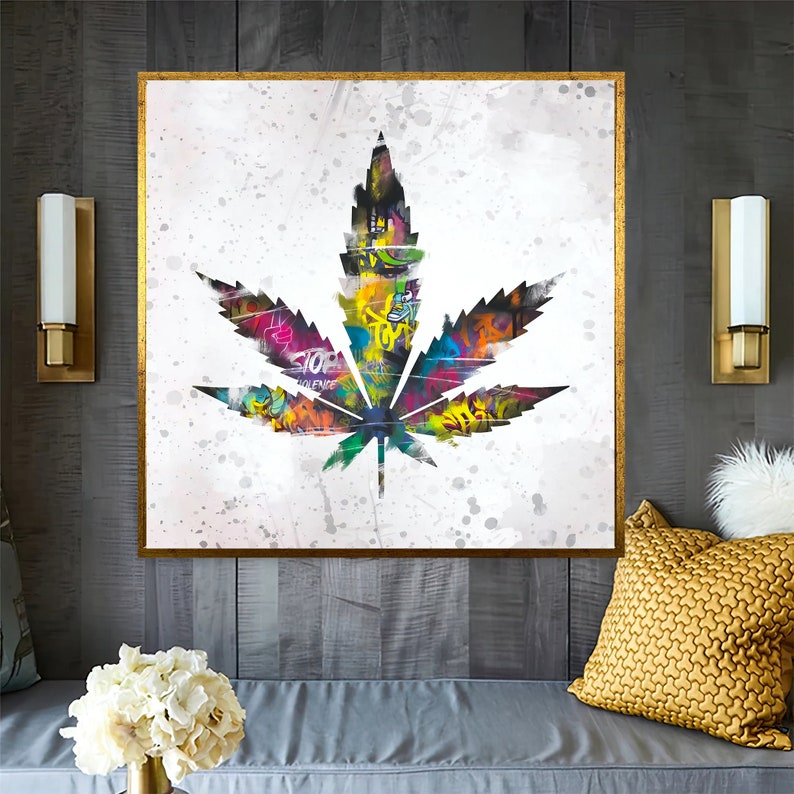 Graffiti Marijuana Canvas Print, Abstract Marijuana Wall Art, Colorful ...