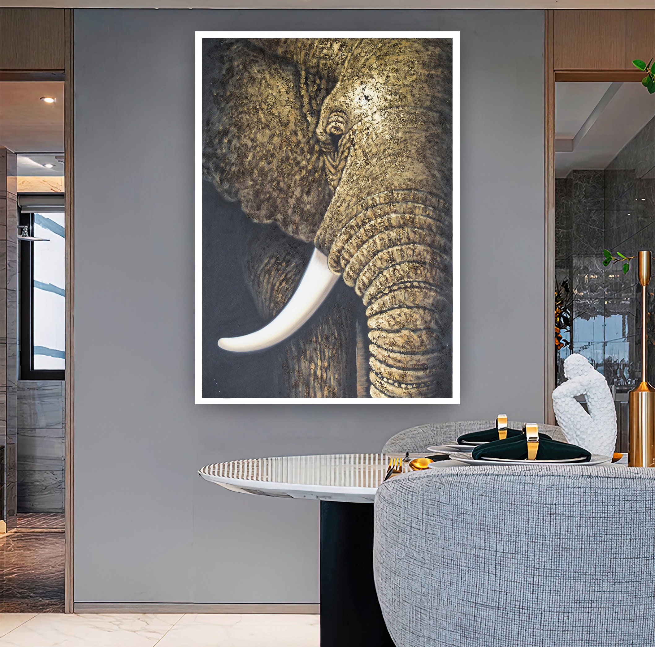 Elephant Canvas Wall Art, Elephant Portrait Canvas Print Wall Decor ...