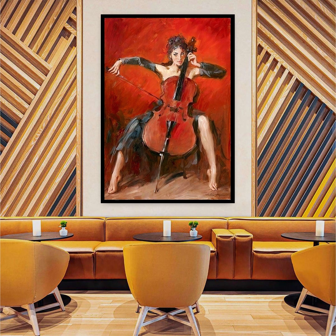 Woman Playing Viola Canvas Wall Art, Woman in Black Dress Playing ...