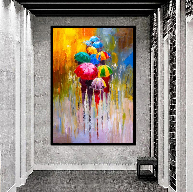 Multicolor Umbrellas Canvas Wall Art, Abstract Umbrellas Oil Painting ...