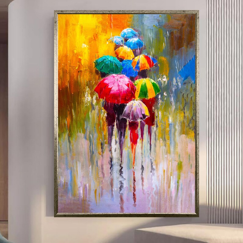 Multicolor Umbrellas Canvas Wall Art, Abstract Umbrellas Oil Painting ...