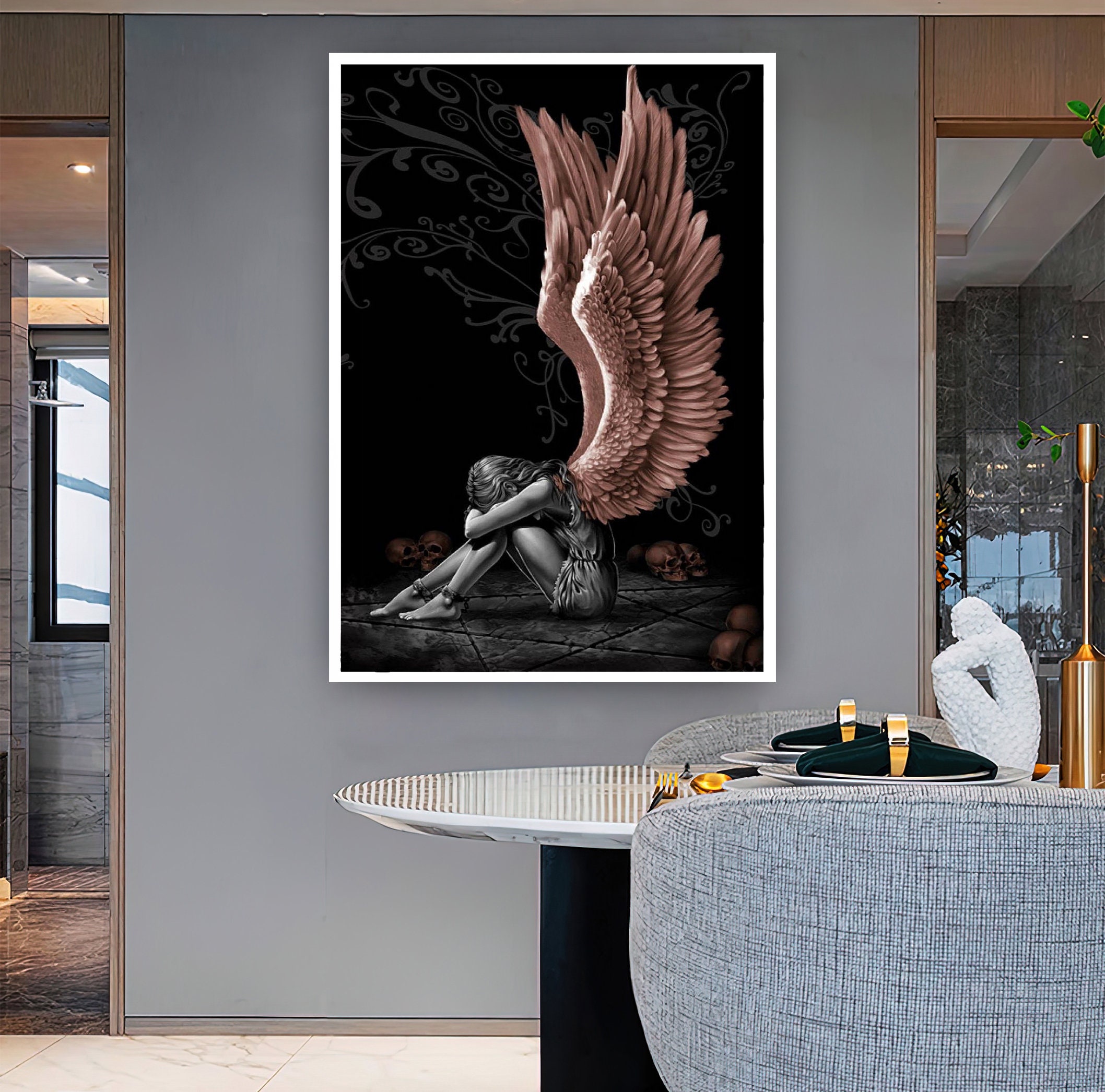 Angels and Demons Canvas Wall Art, Red Winged Woman Canvas Print, Angel ...