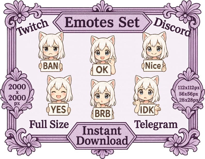 PNG Files - Cute Anime Cat Girl Neko Reaction Emotion Emotes Twitch ...