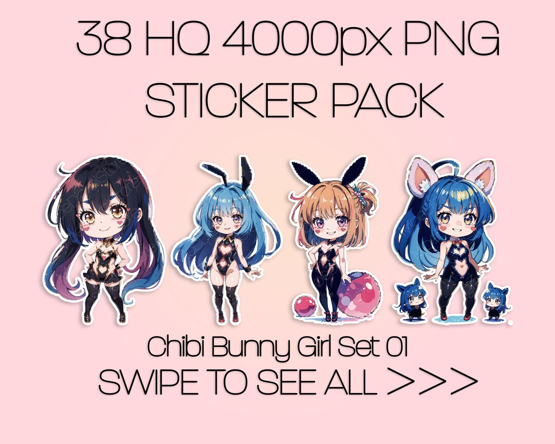 Set of 38 HQ PNG 4000px Files Cute Bunny Chibi Anime Girl Printable ...