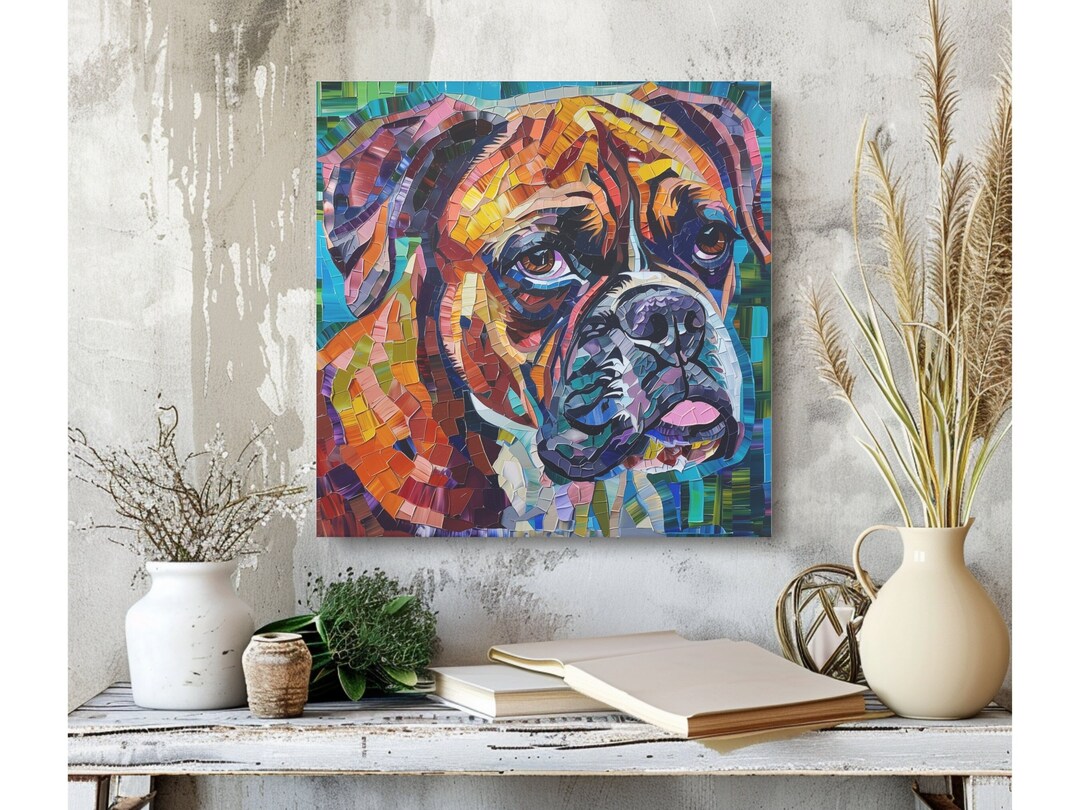 Boxer Dog Mosaic Style Painting Imitation on Canvas, Boxer Dog Art ...