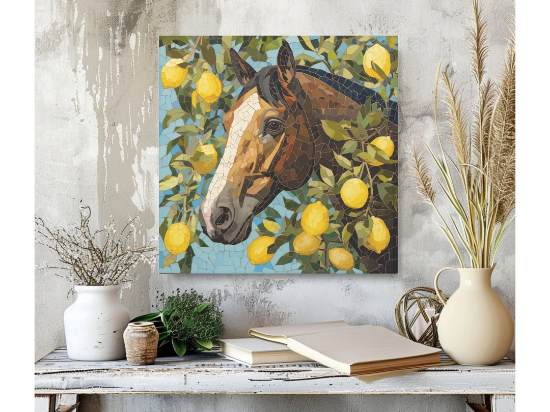 Horse and Lemons Mosaic Style Painting Imitation on Canvas, Horse Art ...