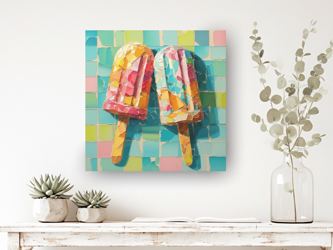 Colorful Summer Popsicles, Mosaic Style Painting, Summer Decor, Foodie ...