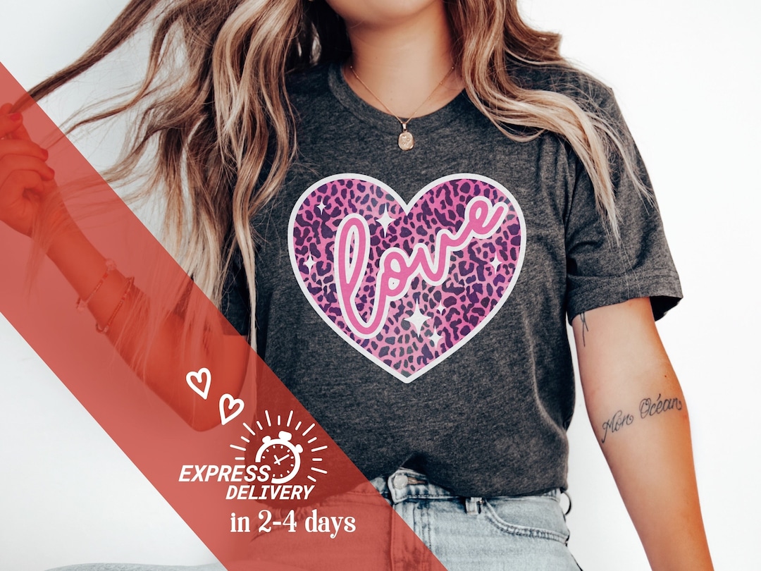 Pink Leopard Print Love Valentine Tshirt, Custom Love Valentine Shirt, Retro Valentine's Day ...