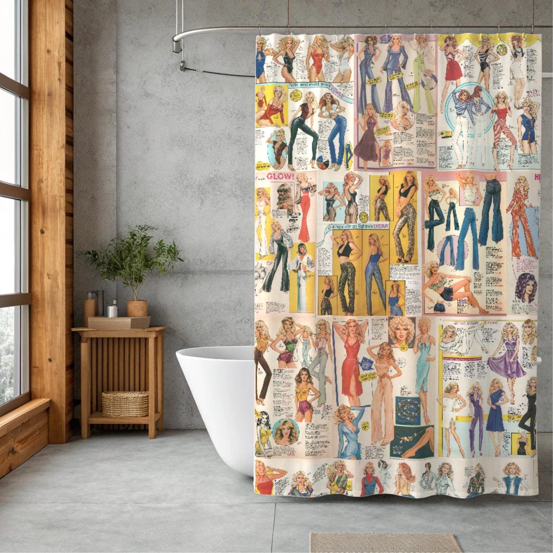 Vintage Women's Fashion Shower Curtain | 70s 80s Retro Fashion Collage ...