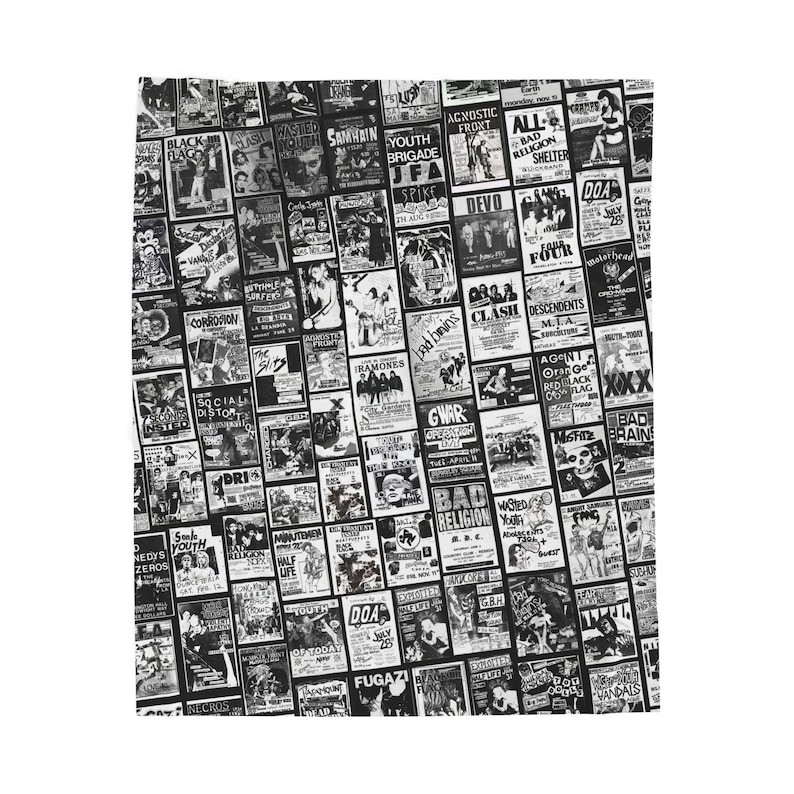 Punk Rock Show Flyers Plush Blanket: Music Lover Throw, DIY Hardcore ...