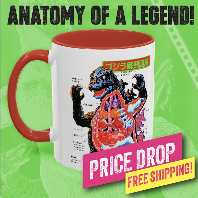 Vintage Godzilla Mug Kaiju Anatomy Coffee Cup 11oz Gift for Monster ...