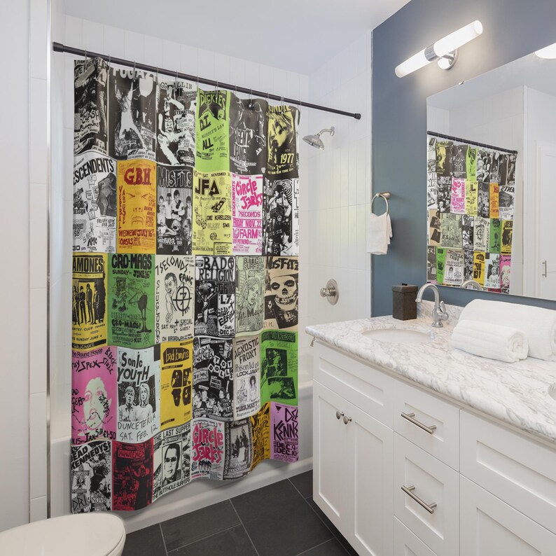 Punk Rock Show Flyer Shower Curtain - Retro Hardcore Gig Poster Bath ...