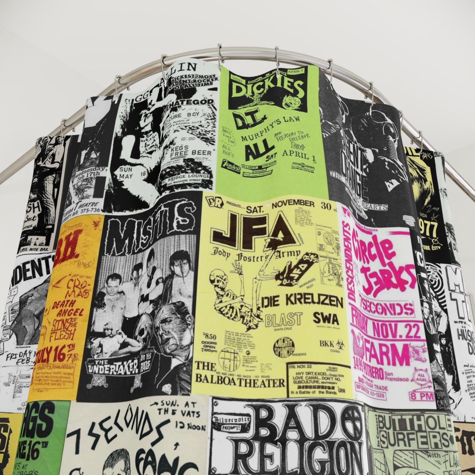 Punk Rock Show Flyer Shower Curtain - Retro Hardcore Gig Poster Bath ...