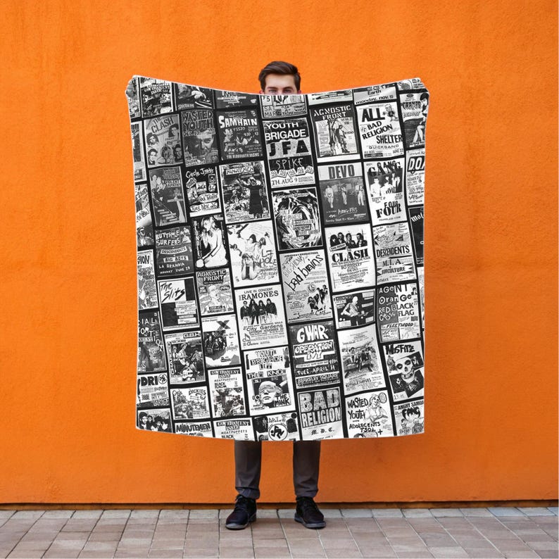 Punk Rock Show Flyers Plush Blanket: Music Lover Throw, DIY Hardcore ...
