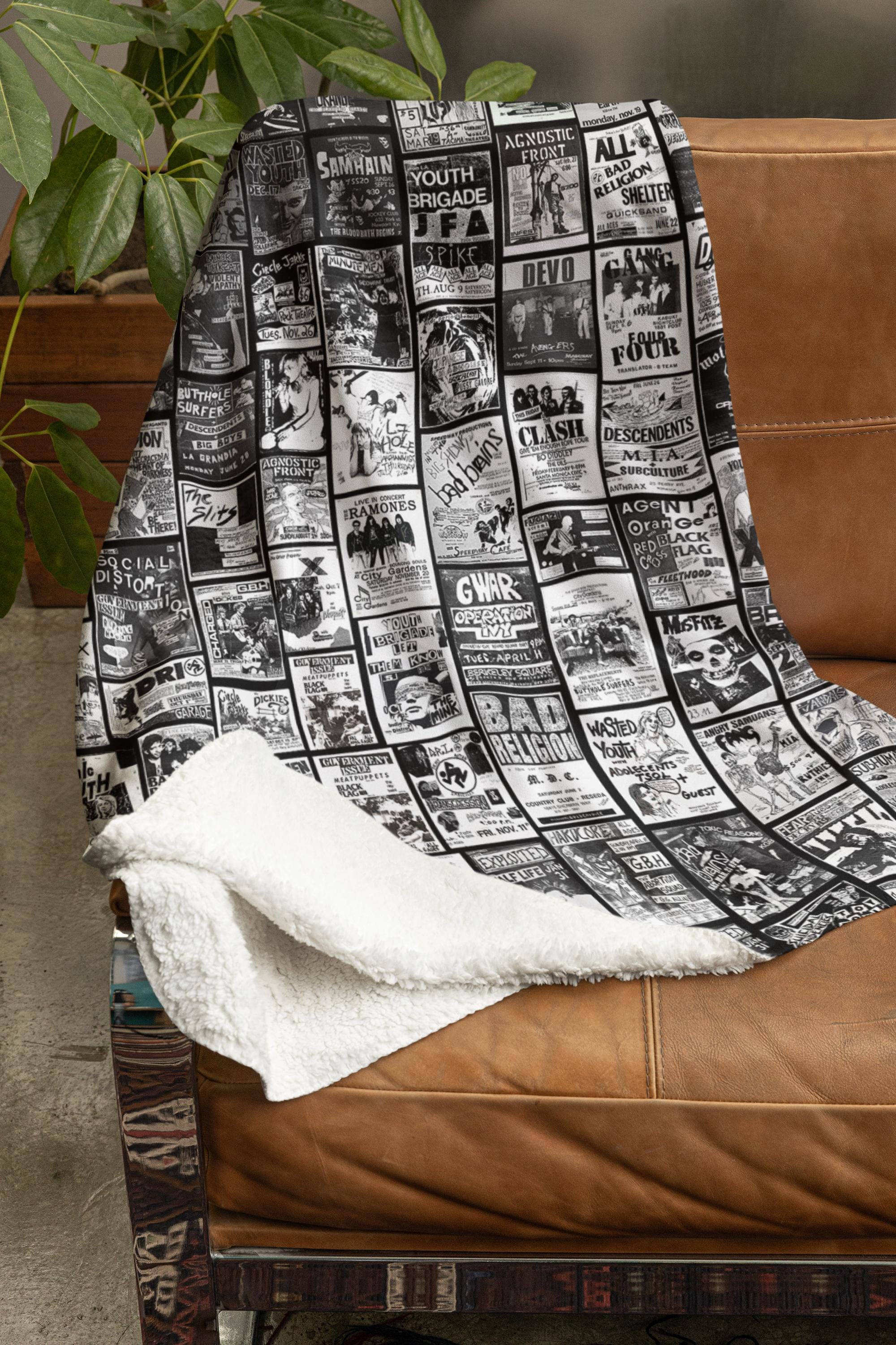 Punk Rock Show Flyers Plush Blanket: Music Lover Throw, DIY Hardcore ...