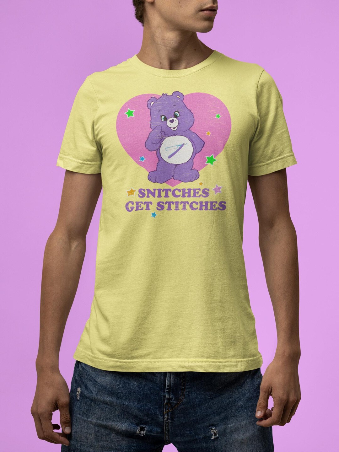 Care Bear Retro Tee: Snitches Get Stitches 80s Graphic - Etsy