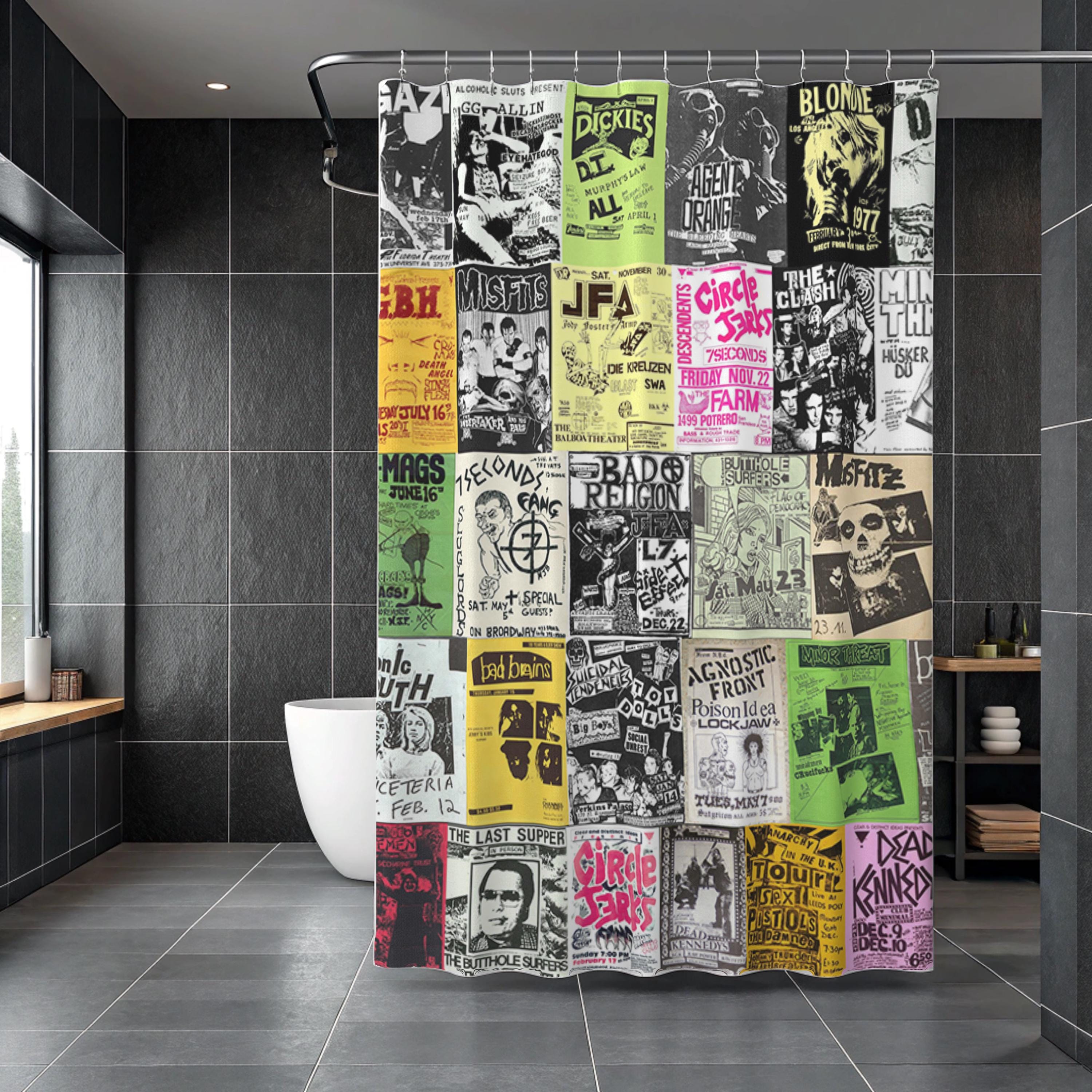 Punk Rock Show Flyer Shower Curtain - Retro Hardcore Gig Poster Bath ...