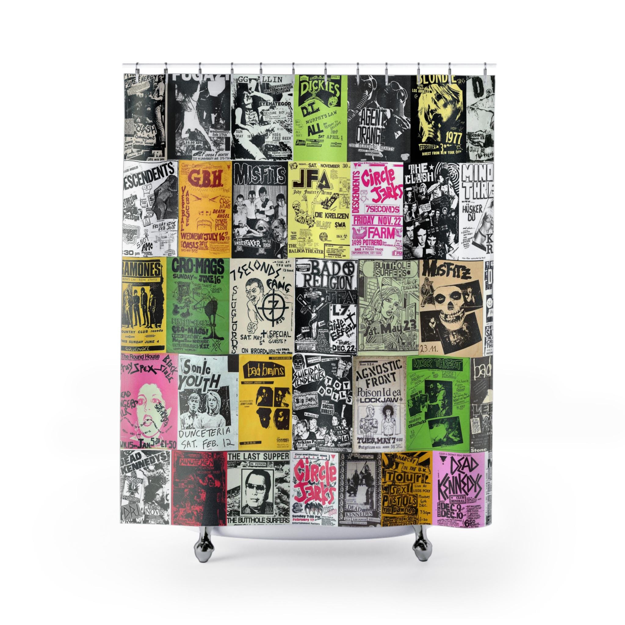 Punk Rock Show Flyer Shower Curtain - Retro Hardcore Gig Poster Bath ...