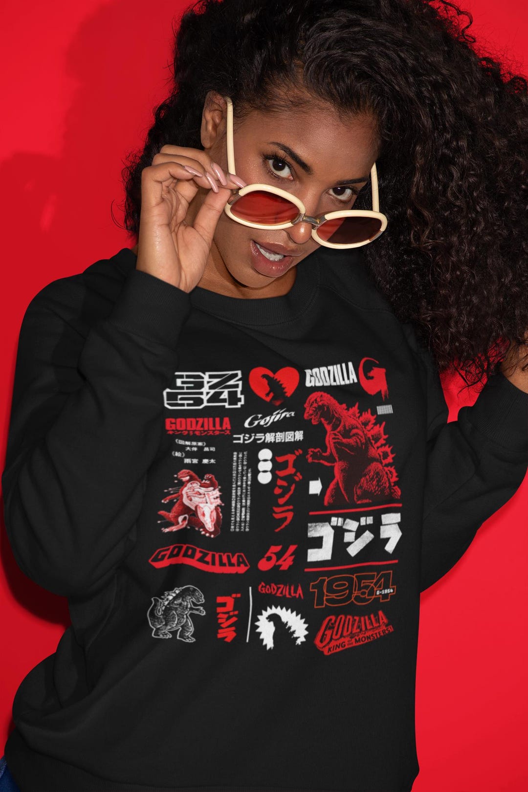 Godzilla Sweatshirt Retro Kaiju Movie Pullover Japanese Monster Unisex ...