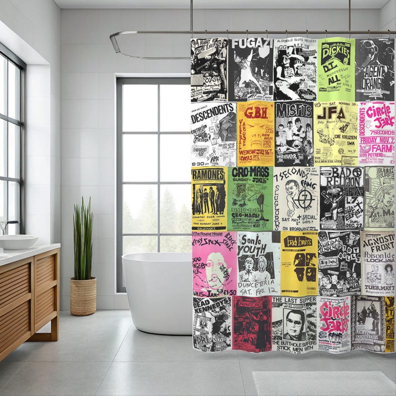 Punk Rock Show Flyer Shower Curtain - Retro Hardcore Gig Poster Bath ...