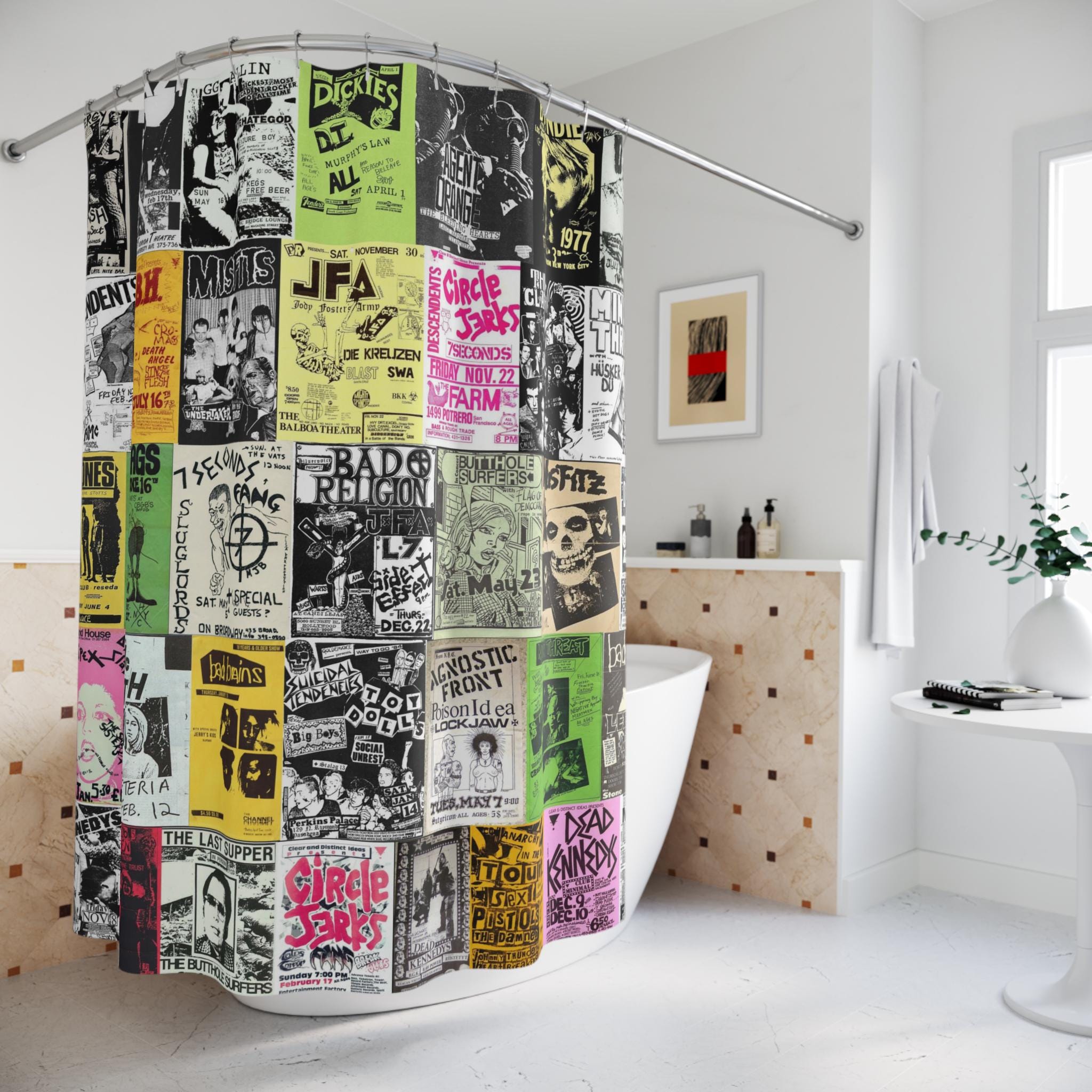 Punk Rock Show Flyer Shower Curtain - Retro Hardcore Gig Poster Bath ...