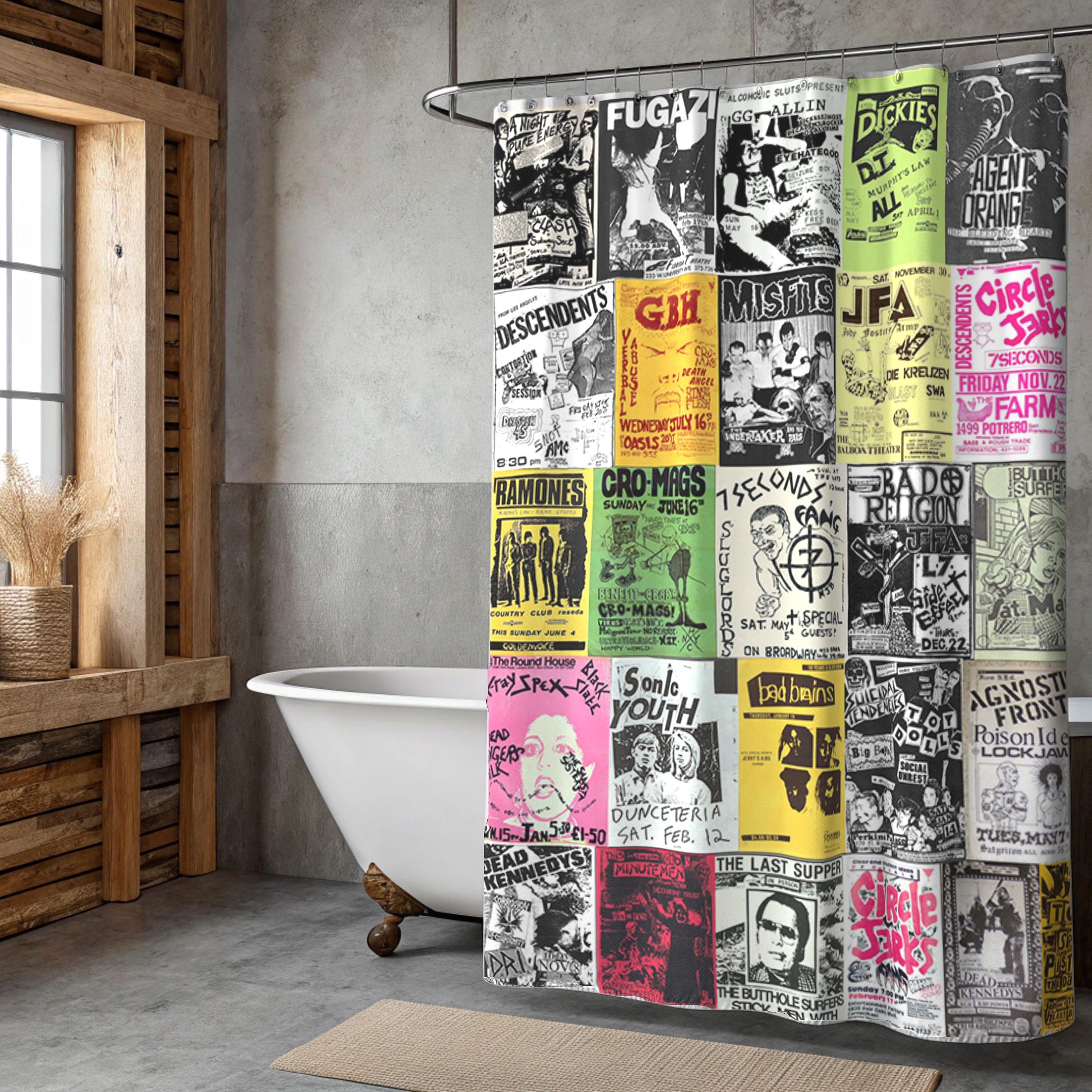 Punk Rock Show Flyer Shower Curtain - Retro Hardcore Gig Poster Bath ...