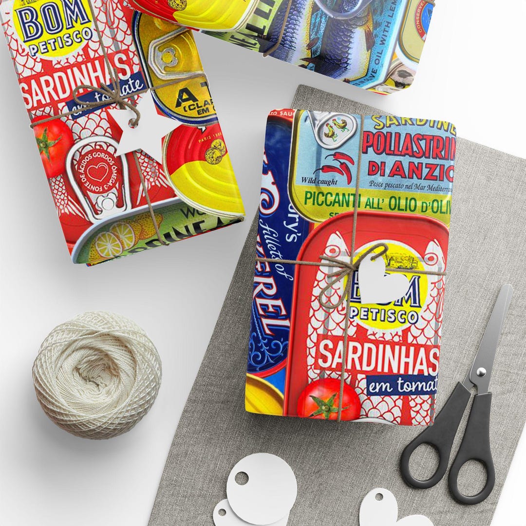 Tinned Fish Sardine Wrapping Papers | Nautical Seafood Pattern Gift ...