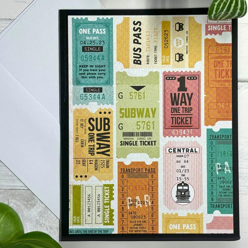 Ticket to Ride - Handmade Blank Folded Note Cards - Set of 6 With ...