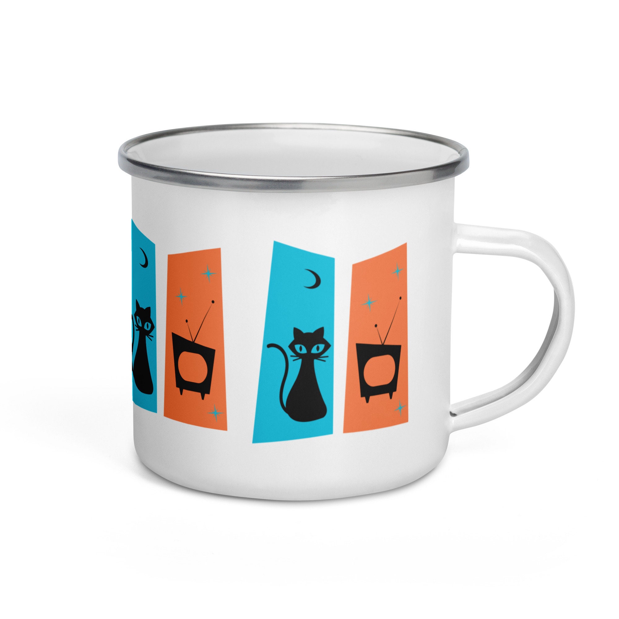 Retro Atomic Age Kitty Cat & TV Set 12 Oz. Enamel Mug Vintage - Etsy