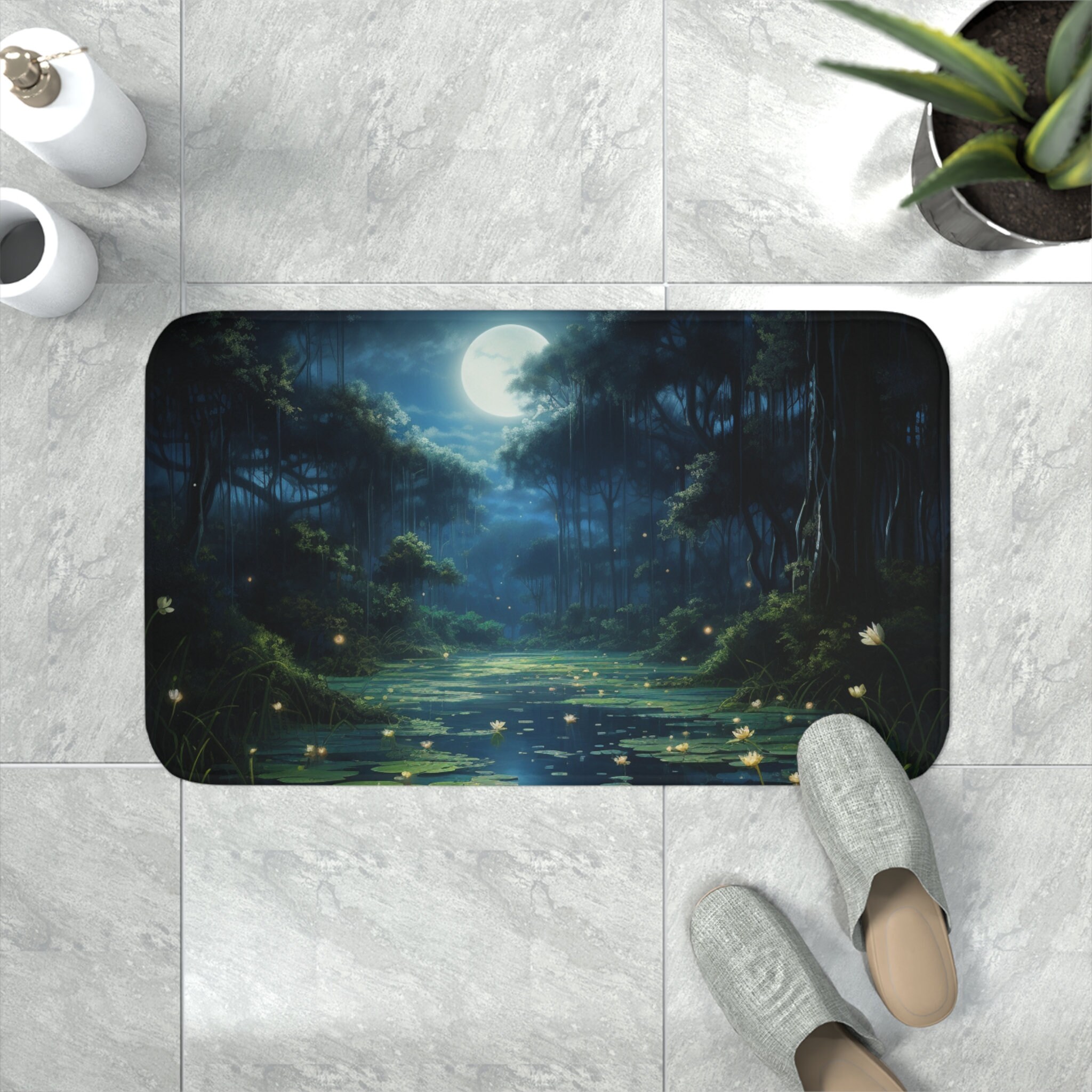 Moonlit Swamp Memory Foam Bath Mat Housewarming Gift Scenic Landscape ...