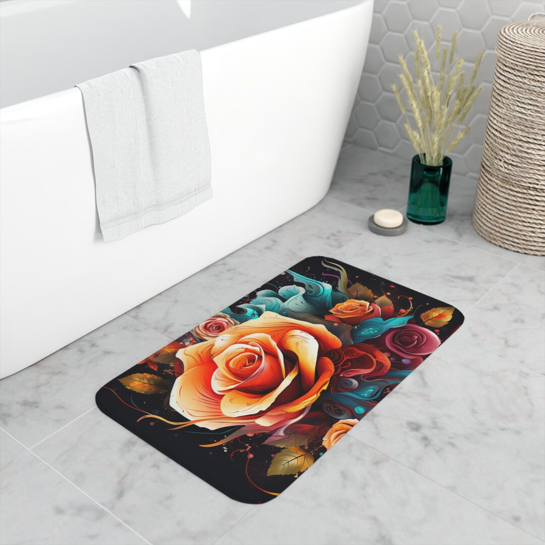 Rose Memory Foam Bath Mat Roses Microfiber Memory Foam - Etsy