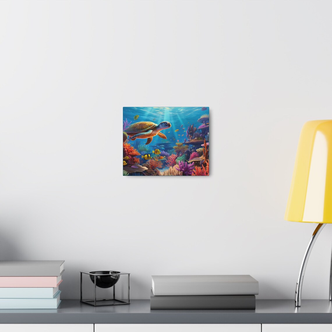 Sea Turtle Canvas Wall Art Underwater Fishes Coral Reefs Colorful ...