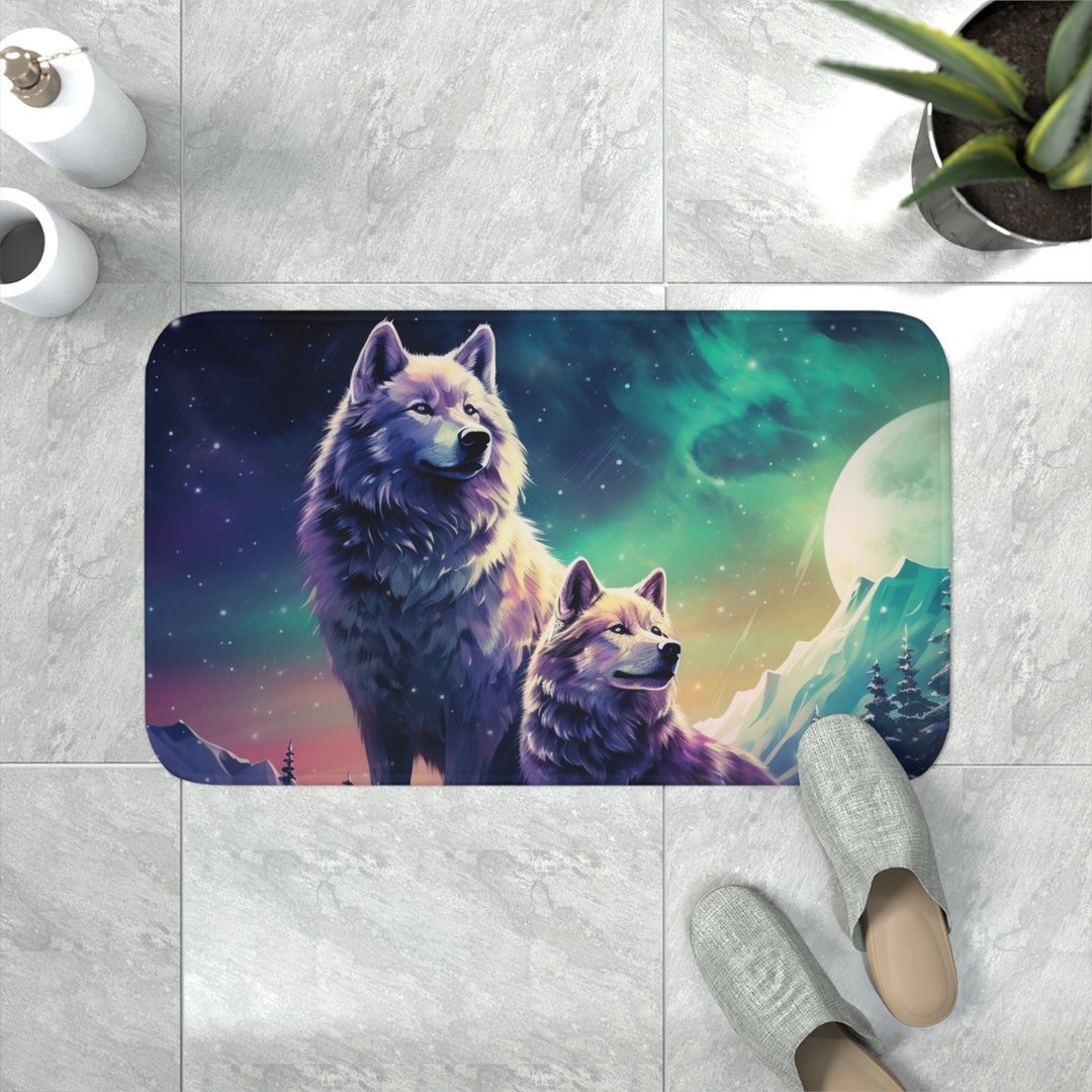 Wolves on a Snowy Hillside Memory Foam Bath Mat Cute Winter Bath Mat ...