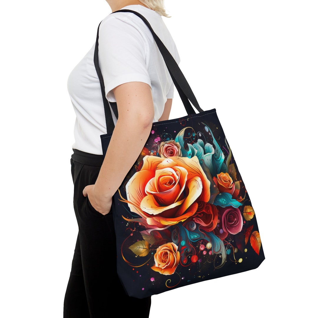 Rose Tote Bag Floral Tote Bag Flower Lover Tote Bag Floral Grocery Bag ...