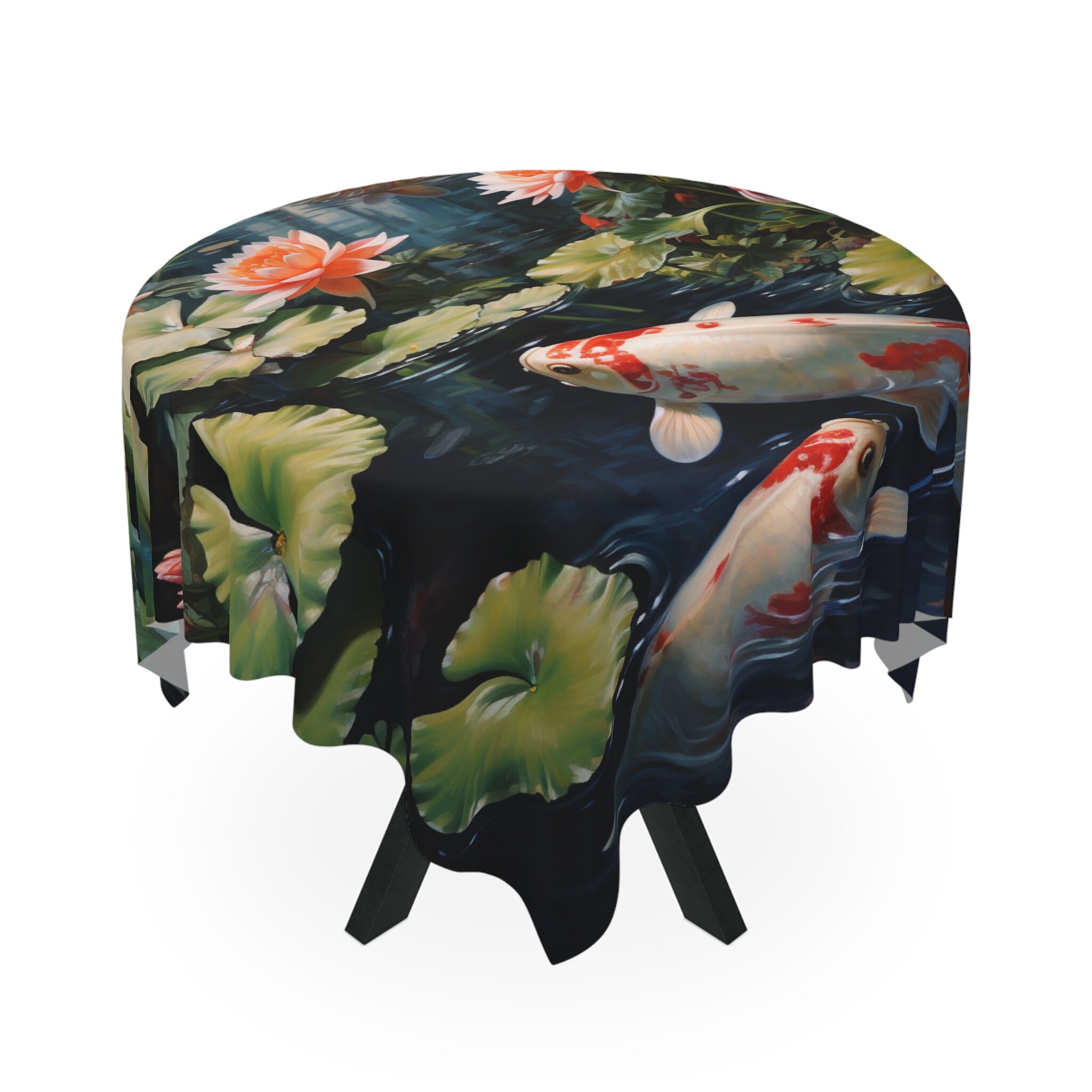 Koi Fish Tablecloth Vintage Nautical Tablecloth Fish Themed Polyester ...