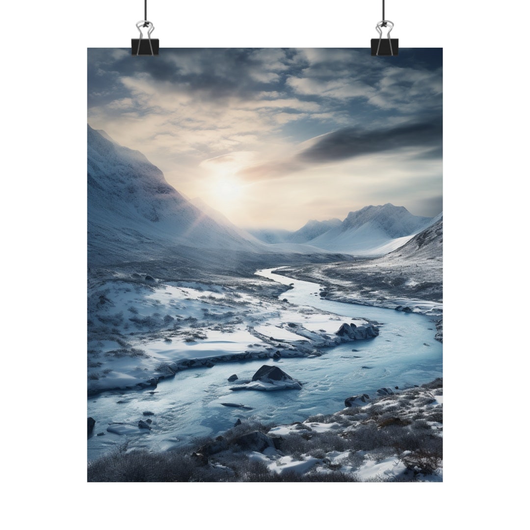 Frozen Winter River Scenic Landscape Premium Matte Vertical Posters ...