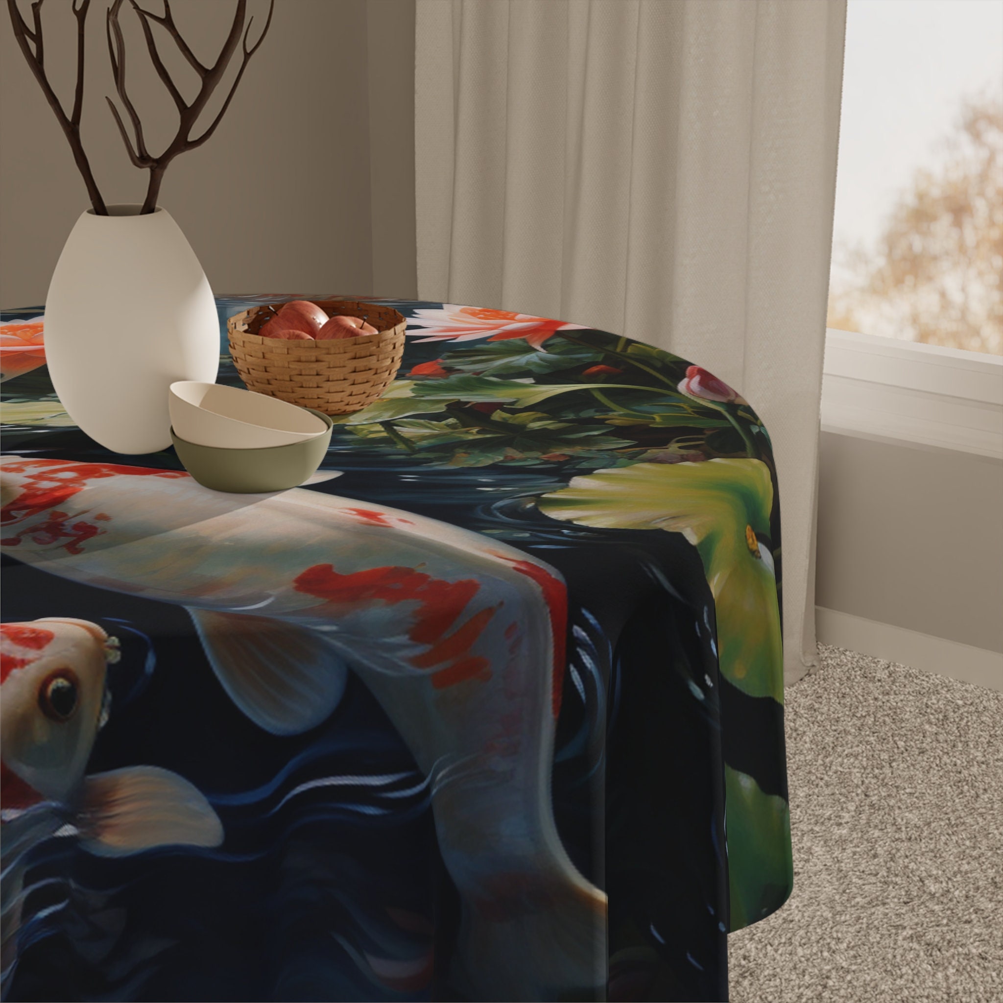 Koi Fish Tablecloth Vintage Nautical Tablecloth Fish Themed Polyester ...