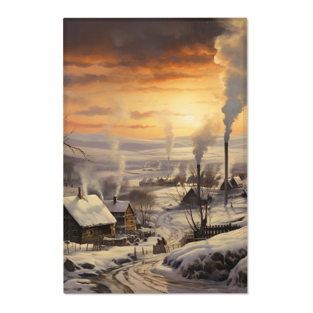 Winter Village Area Rug Winter Themed Rug Winter Rug Salon Rug Living ...