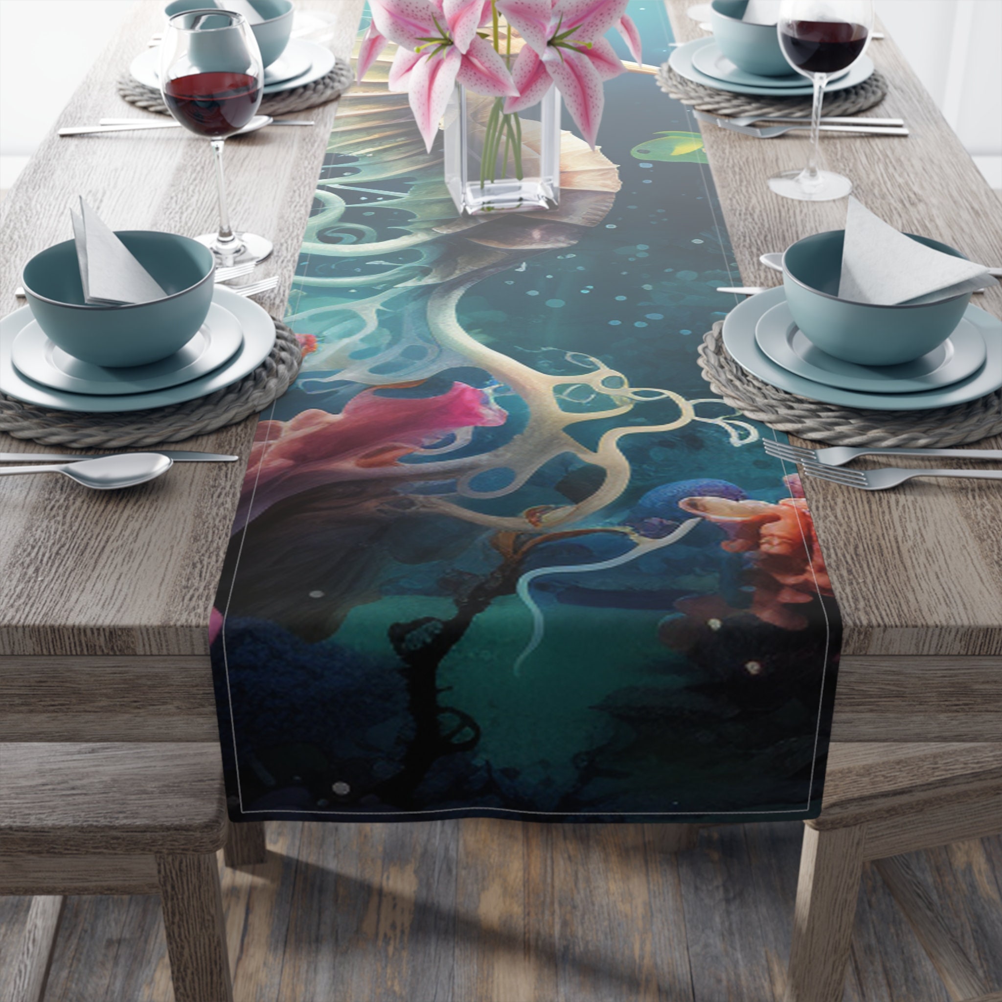 Seahorse Table Runner Sea Creature Table Runner Fish - Etsy