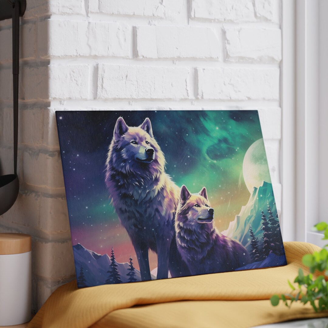 Wolves on a Snowy Hillside Glass Cutting Board Winter Cutting Board ...