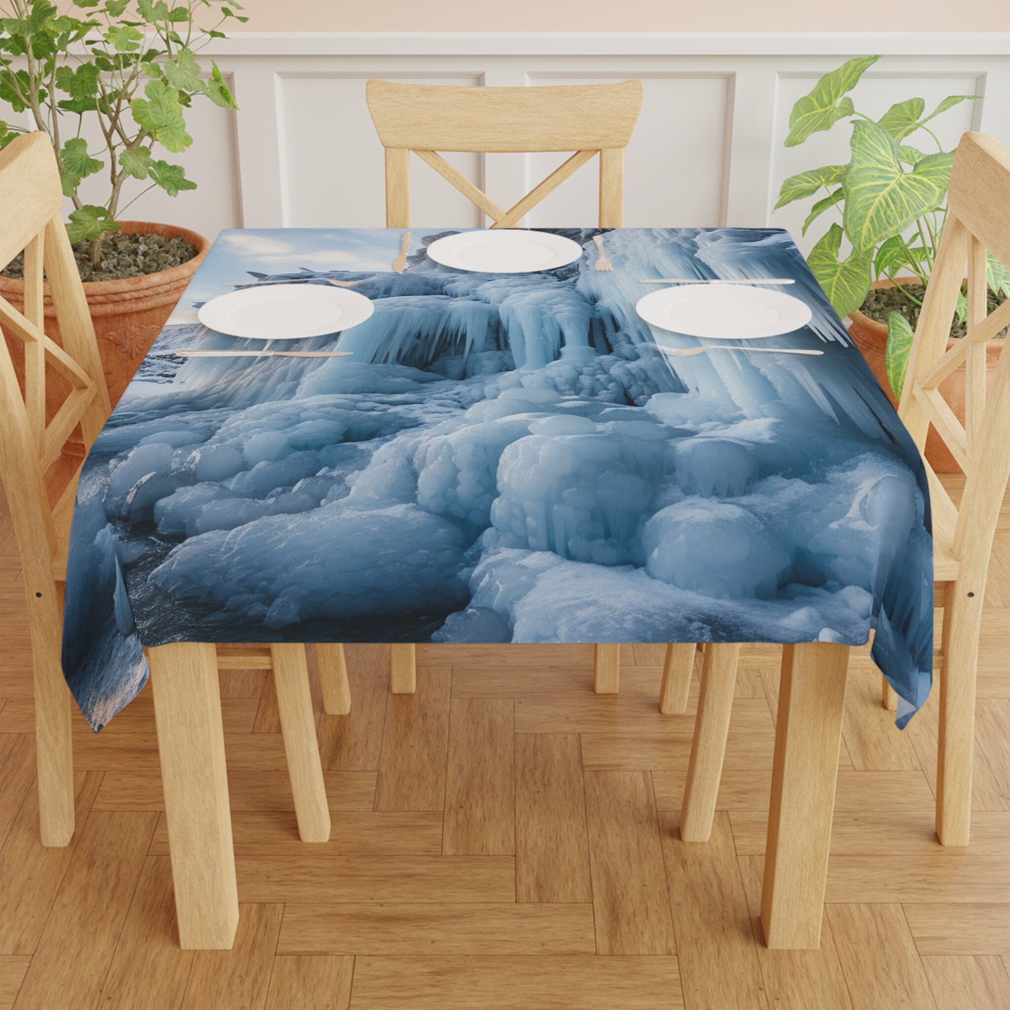 Frozen Waterfall Winter Tablecloth Decorative Christmas Tablecloth ...