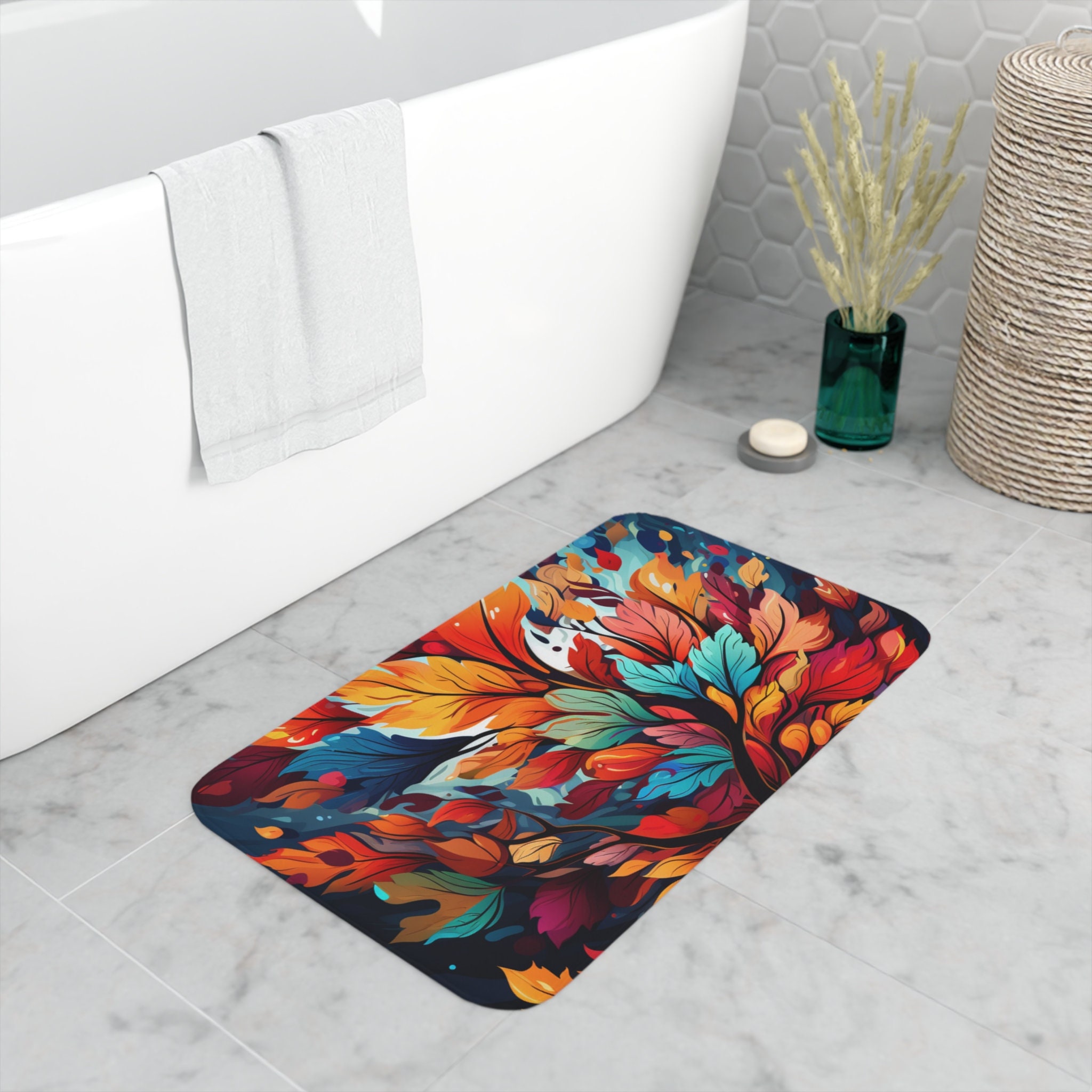 Fall Leaves Bath Mat Colorful Bathroom Décor Yellow Orange - Etsy