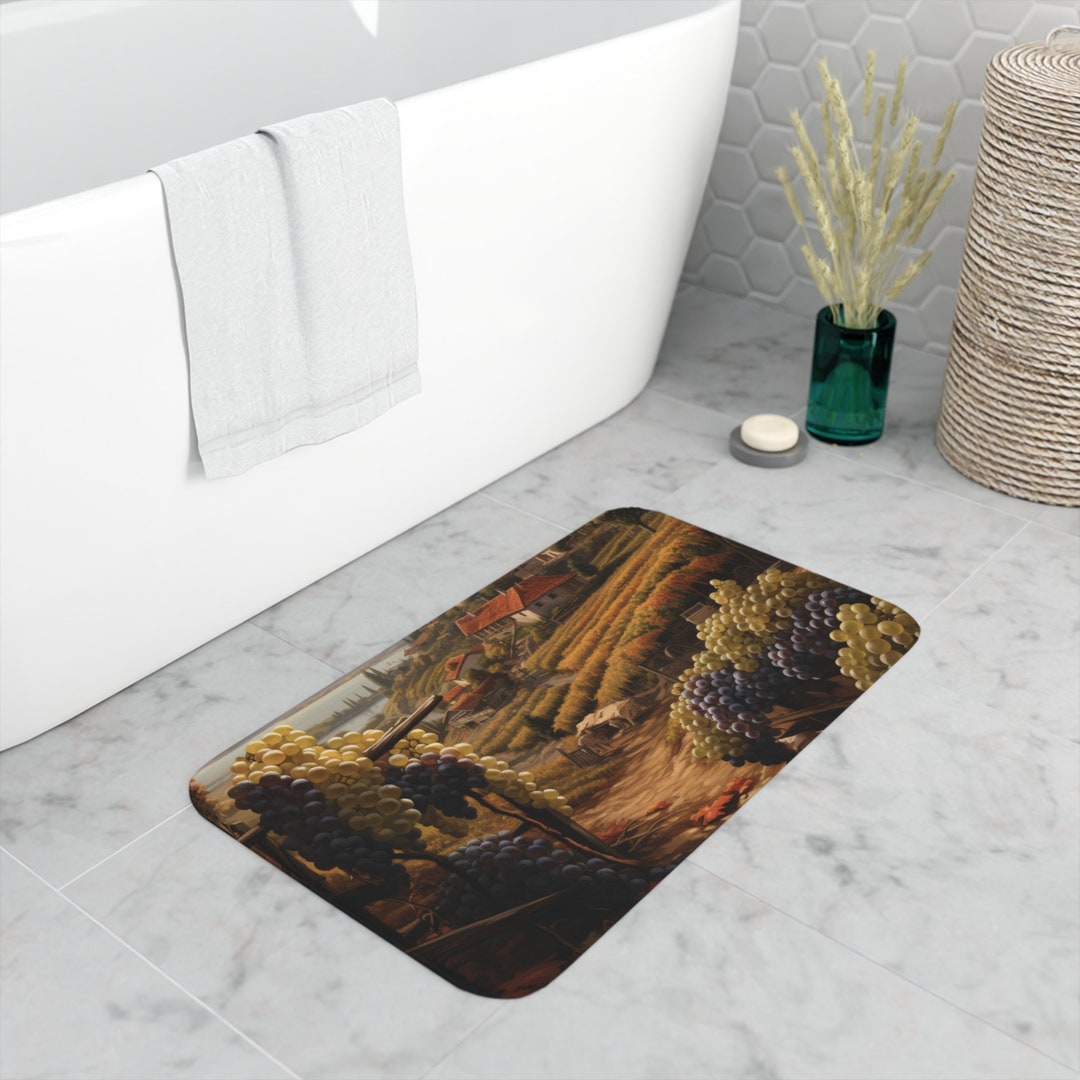 Grape Orchard Fall Bath Mat Memory Foam Bath Mat Fall Leaves Bath Rug ...
