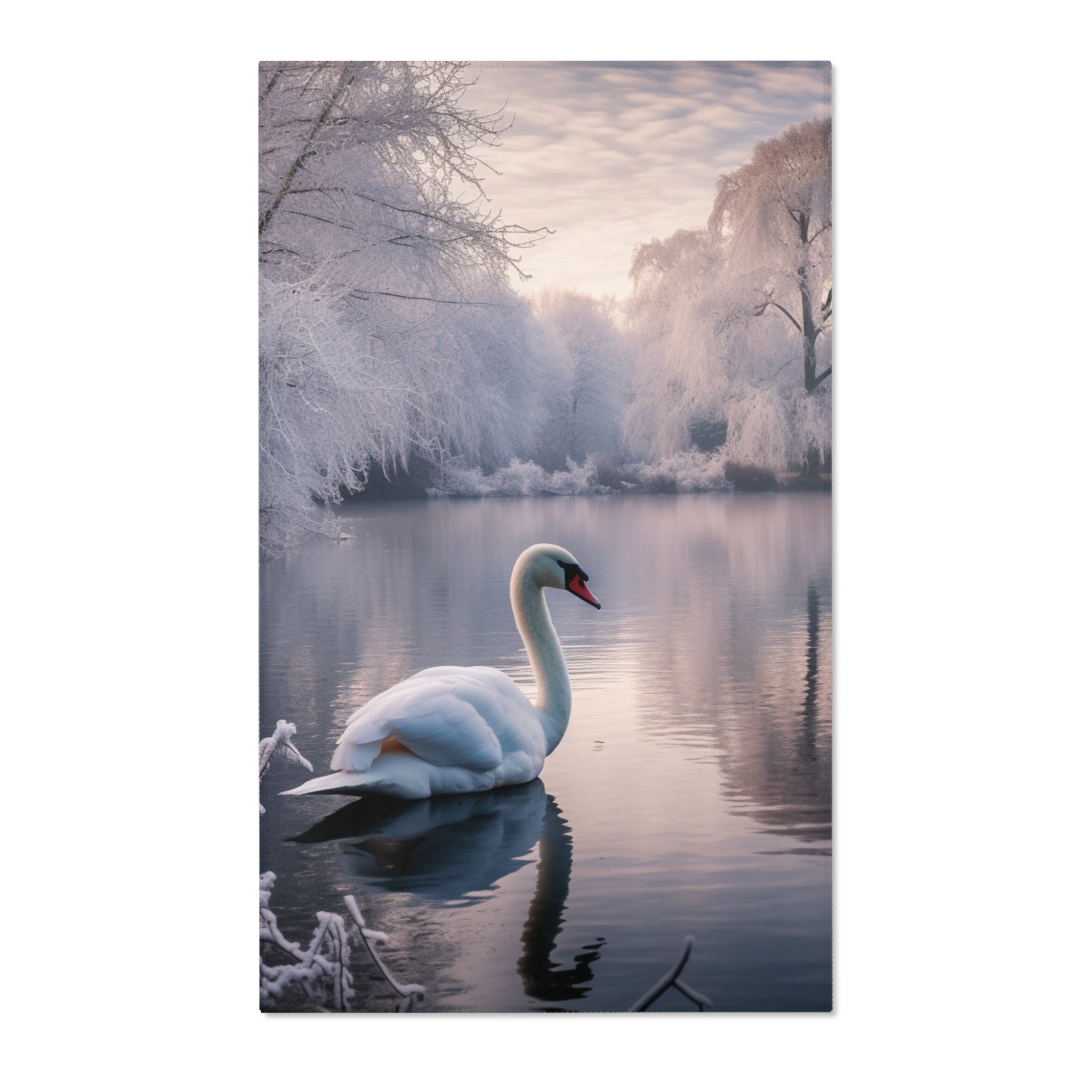 Swan on a Frozen Pond Area Rug Winter Themed Rug Winter Rug Salon Rug ...
