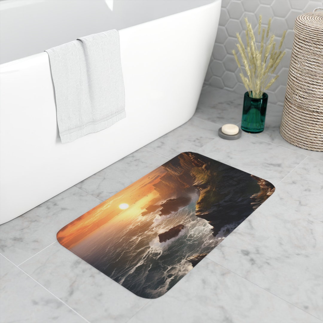 Coastal Cliffside Memory Foam Bath Mat Housewarming Gift Scenic ...