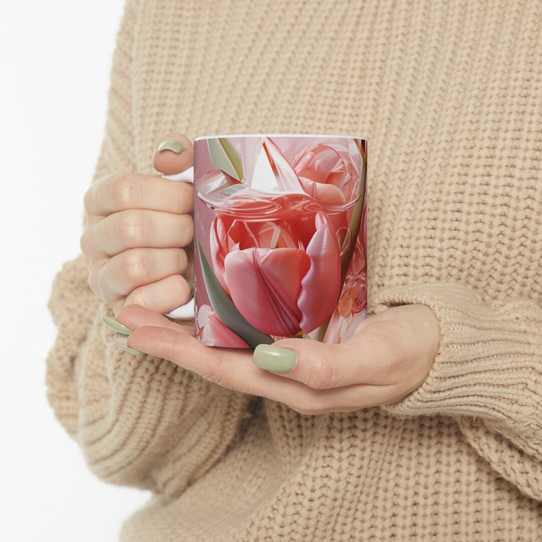 Tulip Mug Abstract Tulip Coffee Mug Vintage Botanical Tea Cup Pastel ...